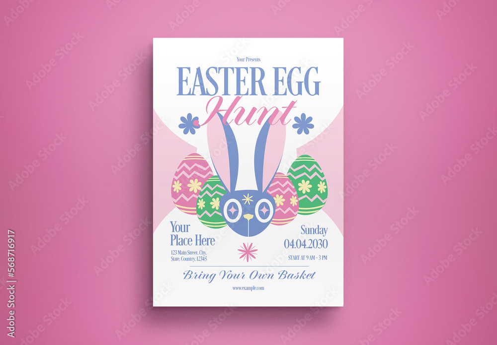 Pink Flat Illustration Easter Egg Hunt Flyer Layout Stock Template ...