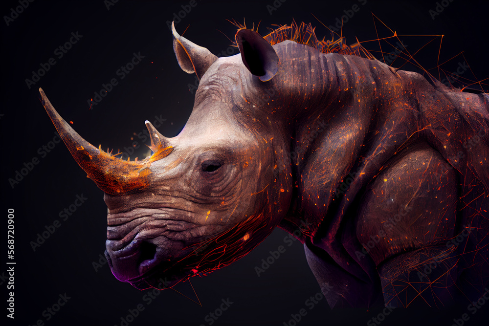 Artwork of Artistic Digital Rhino Portrait - Colorful Matrix Puzzle Mix ...