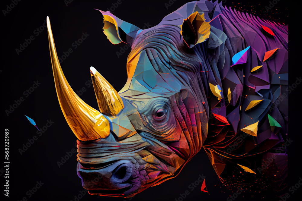 Artwork of Artistic Digital Rhino Portrait - Colorful Matrix Puzzle Mix ...