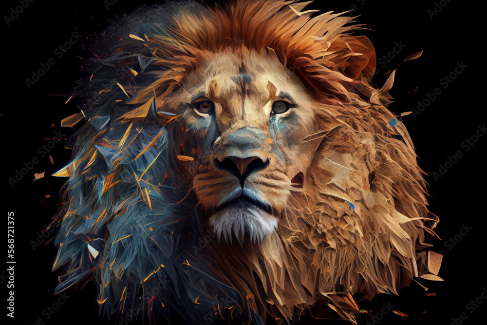 Artwork of Artistic Digital Lion Portrait - Colorful Matrix Puzzle Mix ...