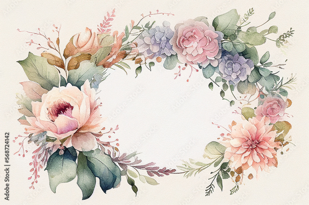 watercolor spring flower frame drawing with text space background ...