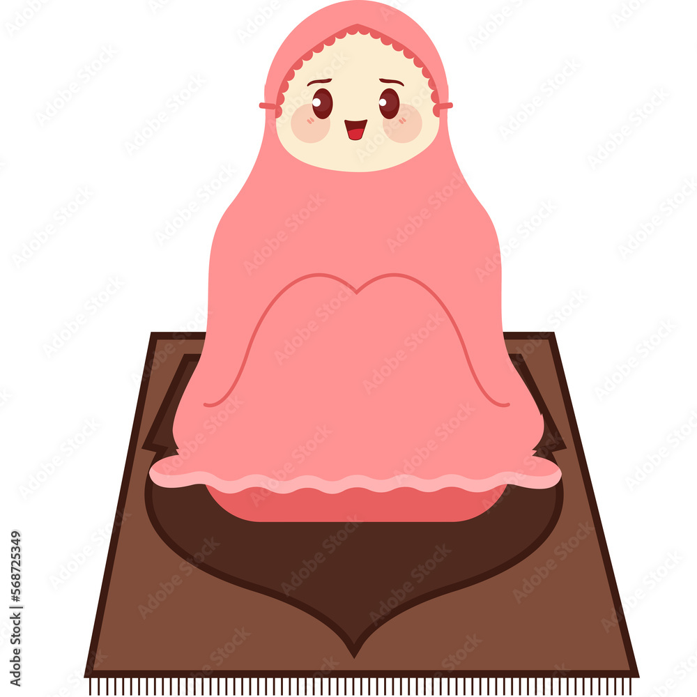 cute cartoon Muslimah Praying And Raising Two Hands To Pray in ramadan ...