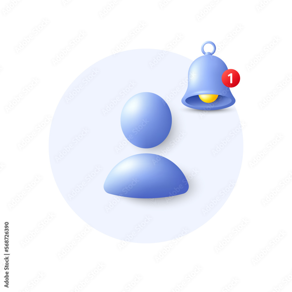 Avatar placeholder with alert bell 3d icon. Business communication ...