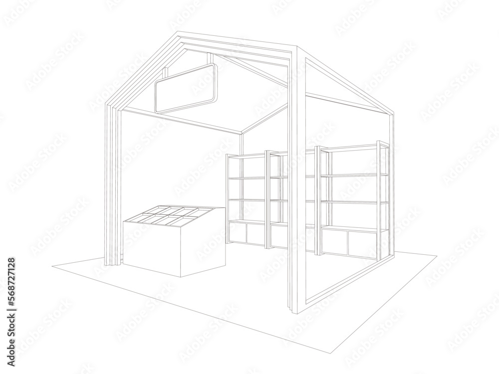 3d stand booth house simple decoration with rack display product and ...