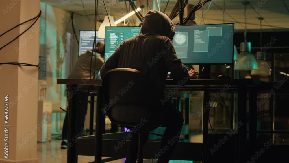 Woman Hacker Planning Phishing And Espionage At Night Trying To Break Server Firewall For