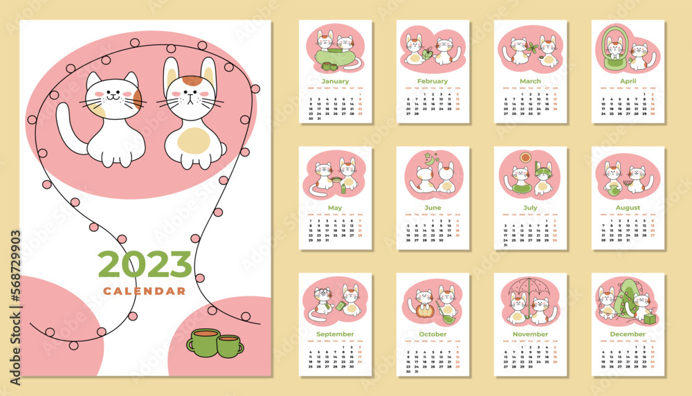 Calendar 2023. Calendar sheets with all months including cover in ...