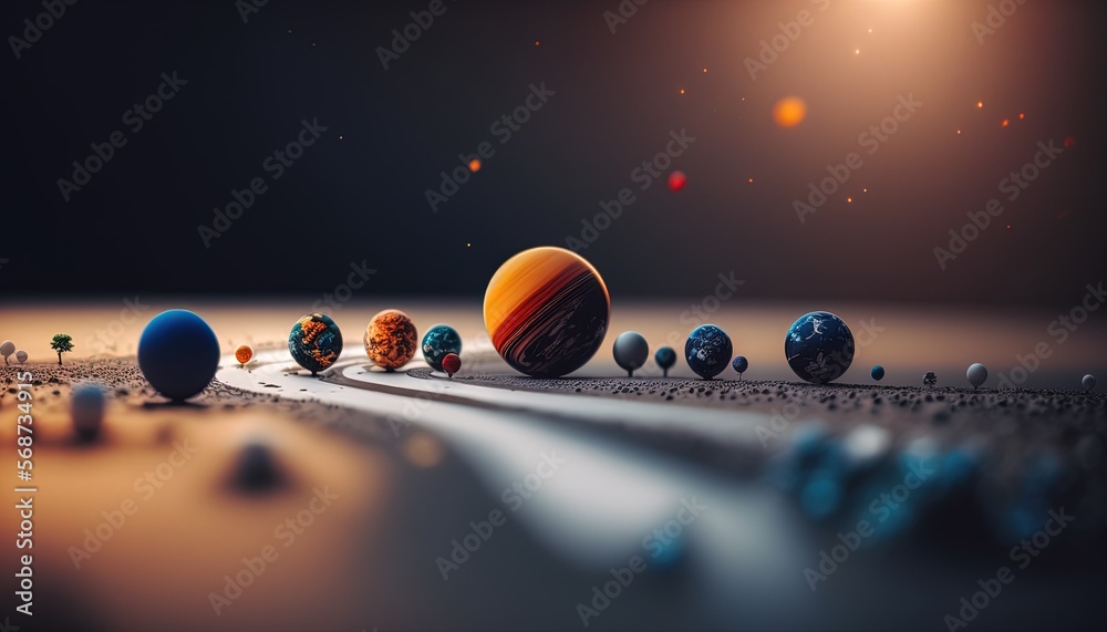 cute miniature solar system planets in space, generative Ai Stock ...