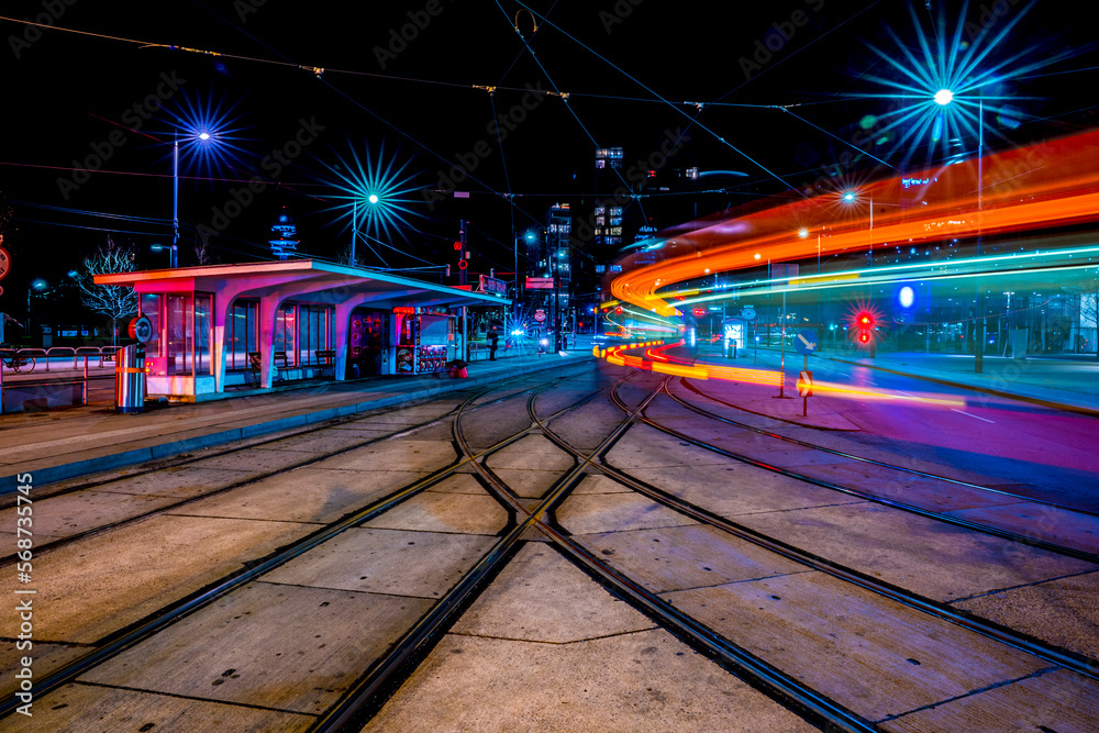 Tramstation at Night Tram in der Nacht Stock Photo | Adobe Stock