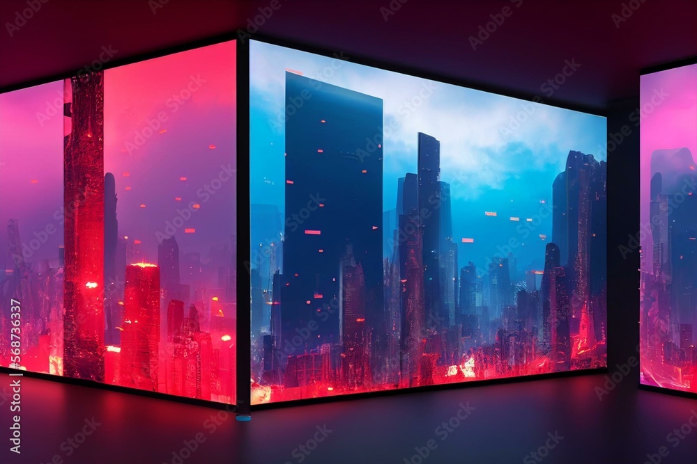 Video wall with multimedia images on different television screens ...