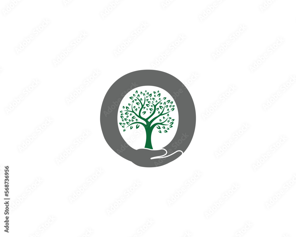 Letter O with tree Nature Logo Design. Alphabet with tree and hand ...