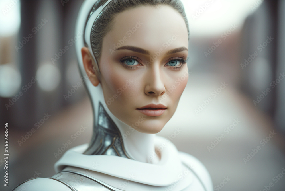 a humanoid android with artificial intelligence parts or a ...