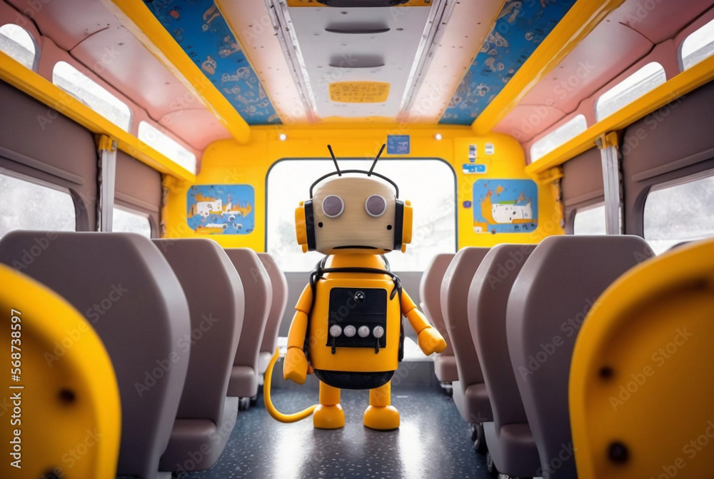 Ilustração do Stock: a robot is a service worker or bus taxi driver in ...