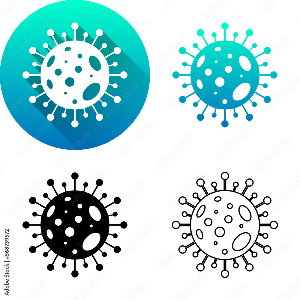 Virus Nucleus Science Icon, Set of Flat Diagonal Shadow, Color, Black ...