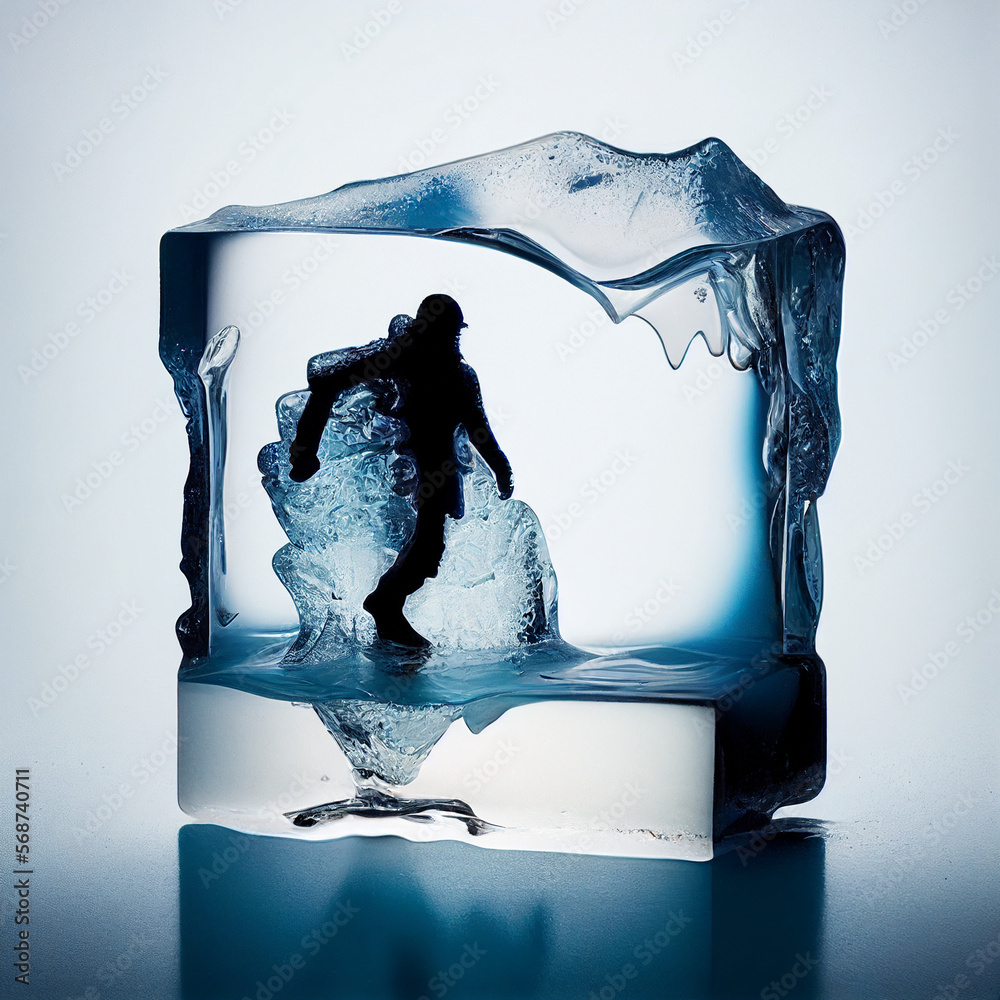 Frozen in Time: An Artistic Silhouette Illustration Encased in Ice Cube ...