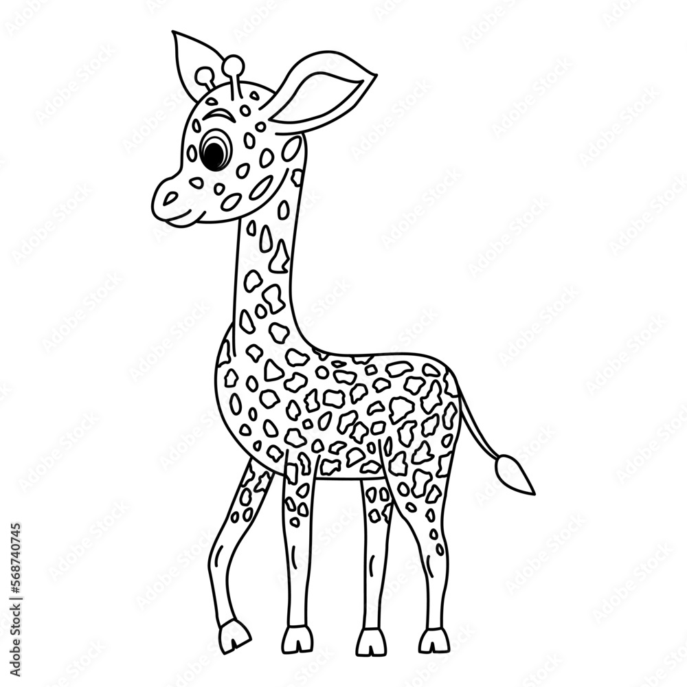 Cartoon cute baby giraffe for coloring book. Vector illustration of a ...