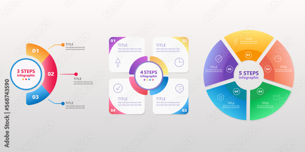 Business infographics. A set of diagrams consisting of 3, 4 and 5 steps ...