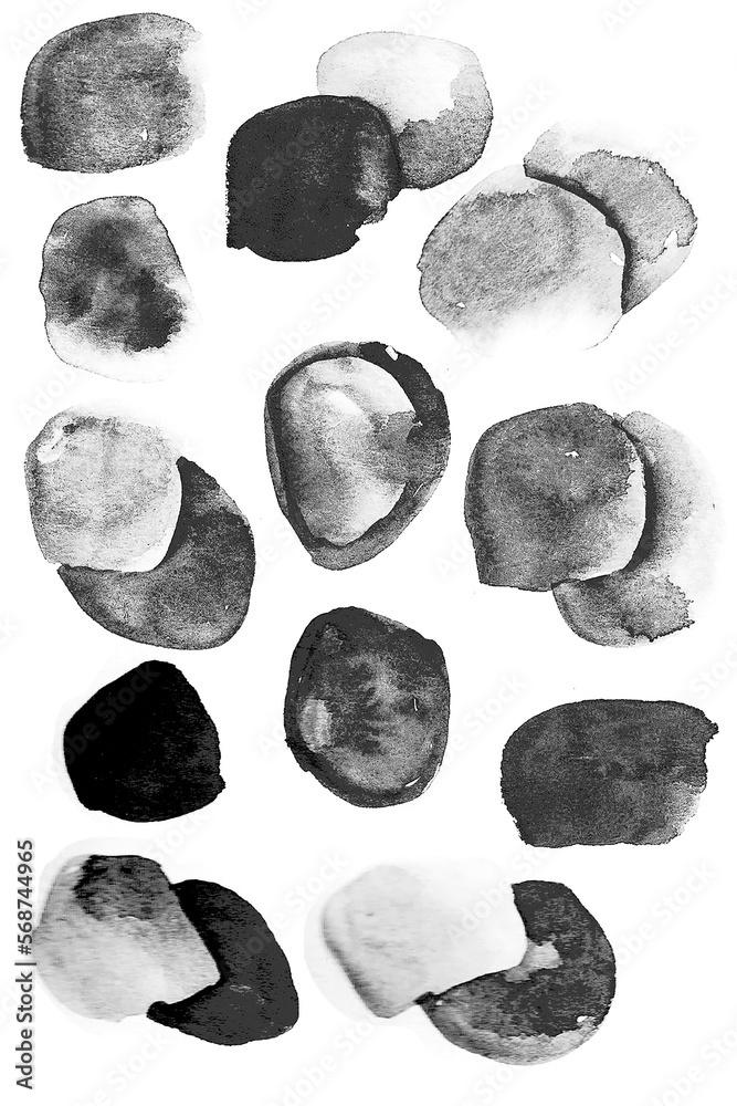 A set of black spots. Collection of spots, stones. Isolated drawing for ...