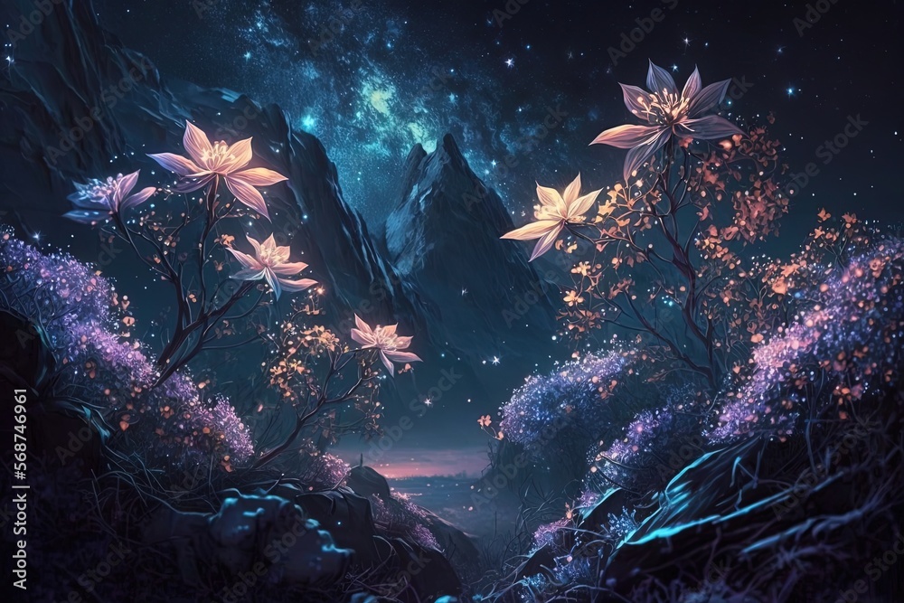 beautiful midnight flower field in springtime, background wallpaper ...