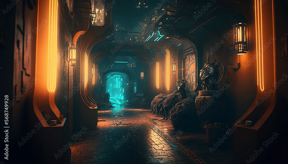 Underground city cyberpunk,cinematic. Stock Illustration | Adobe Stock