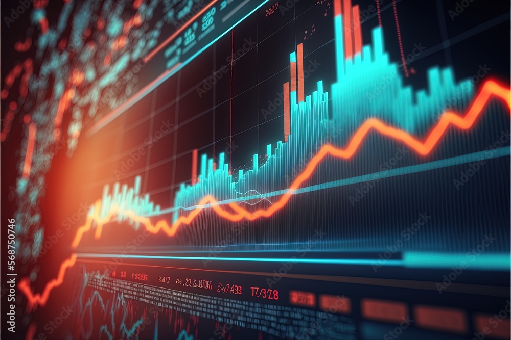 Technical price graph and indicator, red and blue candlestick chart on ...