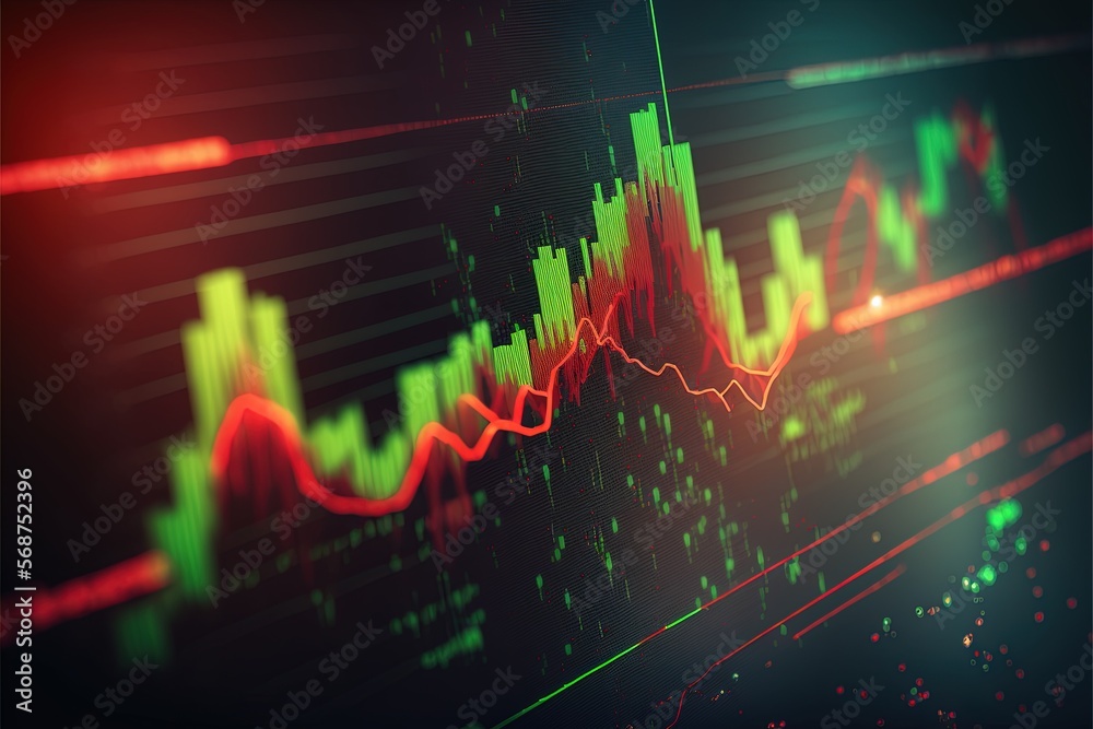 Technical price graph and indicator, red and green candlestick chart on ...