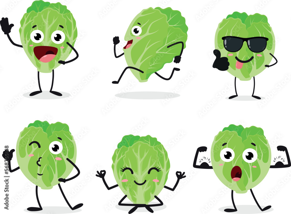 Set of cartoon lettuce Character isolated on white background Stock ...