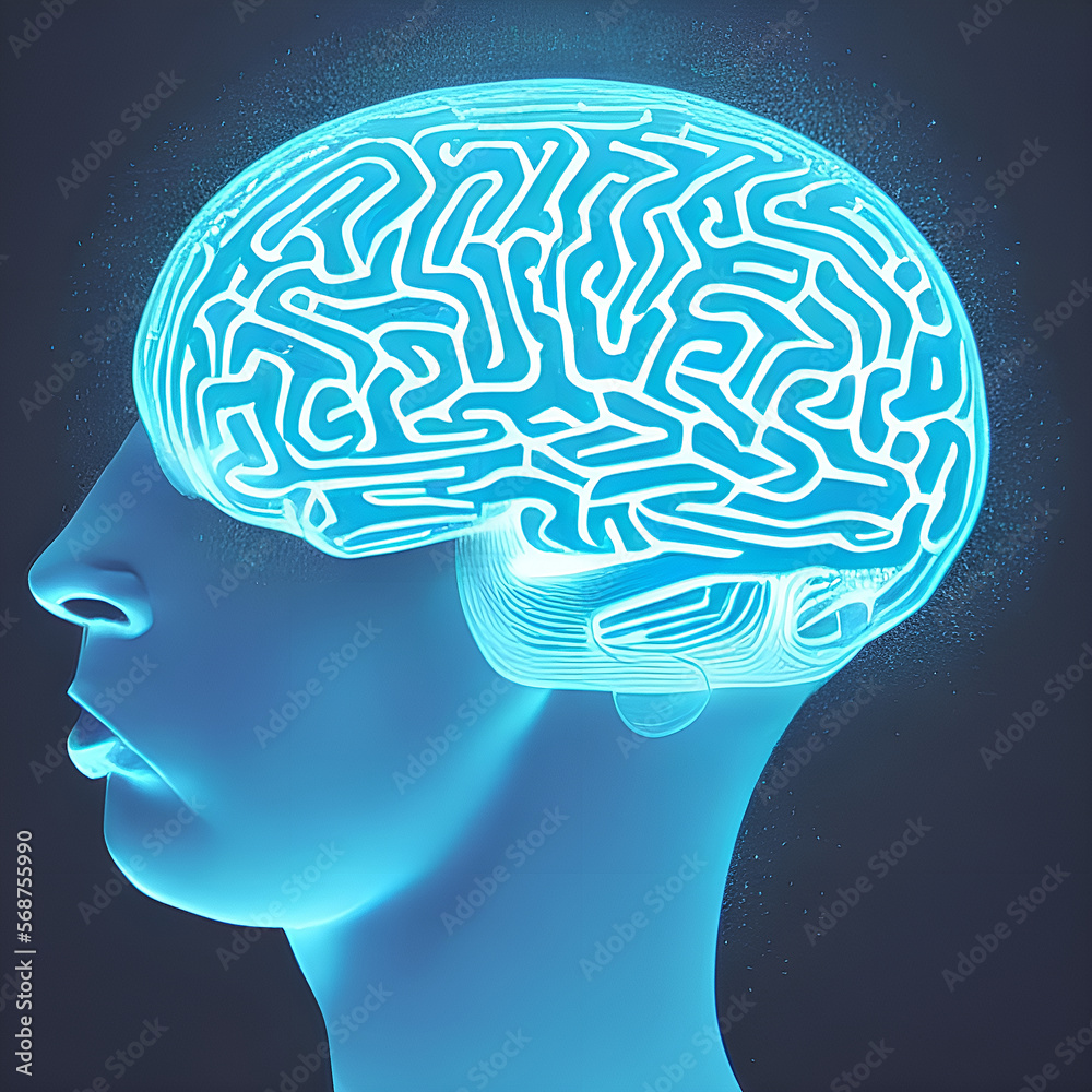 Artificial intelligence in humanoid head with neural network thinks. AI ...