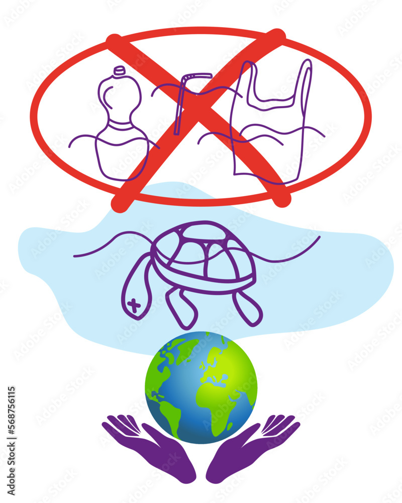 Marine pollution. Save the turtle. Save the Planet. Vector banner Stock ...