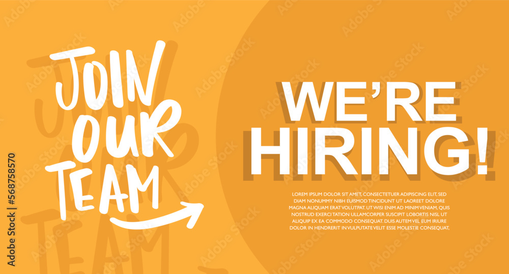 We're hiring, join our team announcement message. Employment ...