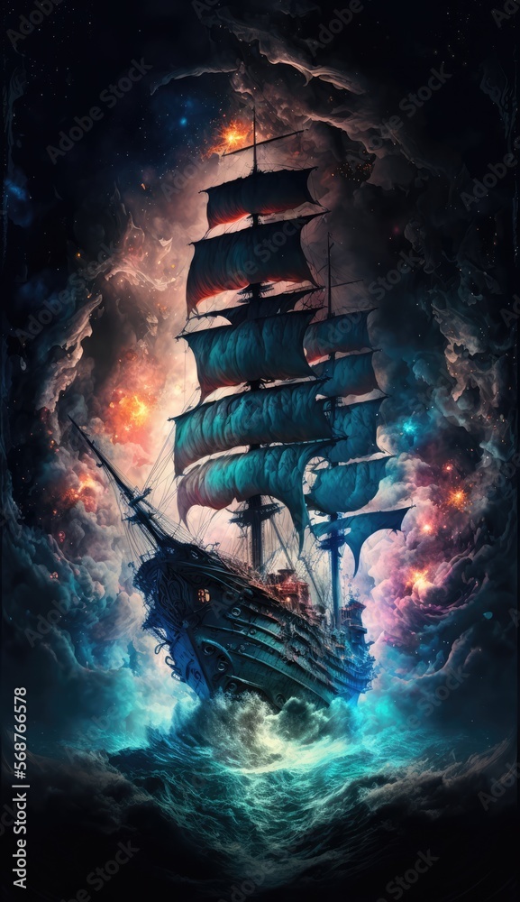 Ship and the magical storm. Fantasy scene at sea. Generative ai. Stock ...