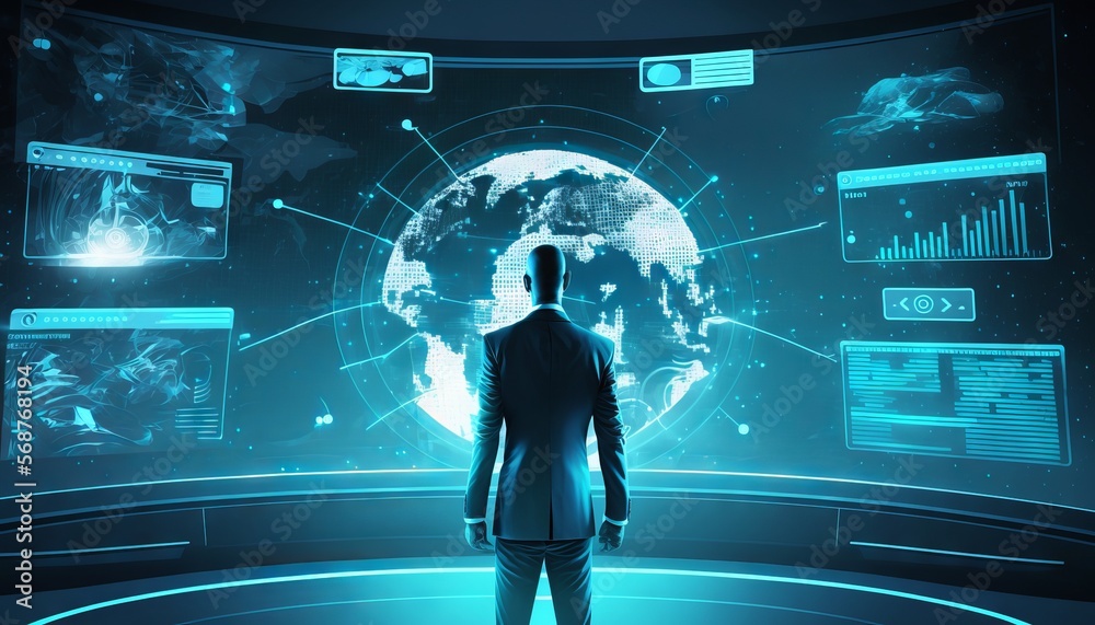 Generativ Metaverse digital cyber world technology, A businessman ...