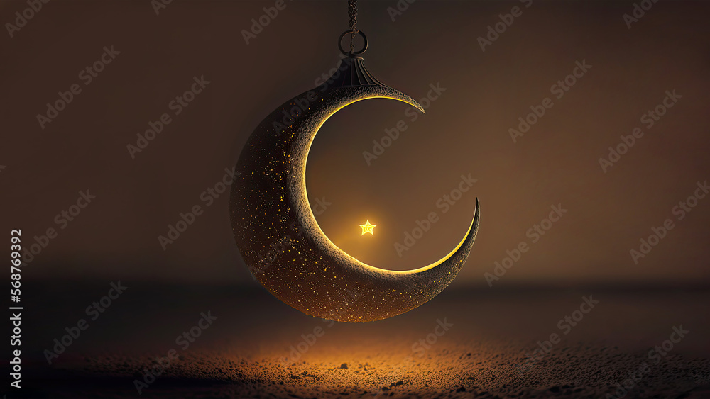 3D Render of Dispersion Effect Hanging Crescent Moon On Dark Background ...