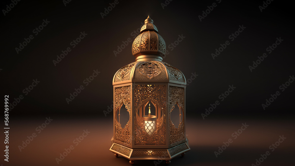 Realistic Illuminated Arabic Lantern On Dark Background. Islamic ...