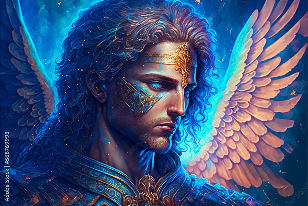 painting of a man with wings on his face. generative ai. Stock ...