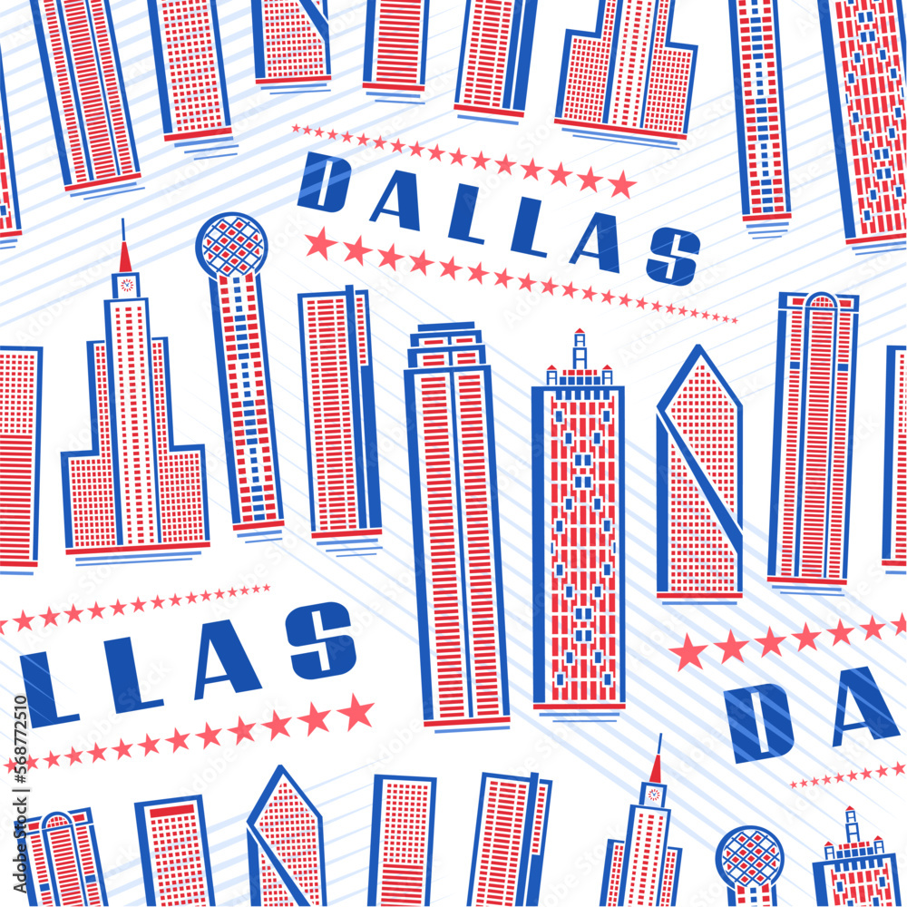 Vector Dallas Seamless Pattern, repeating background with illustration ...