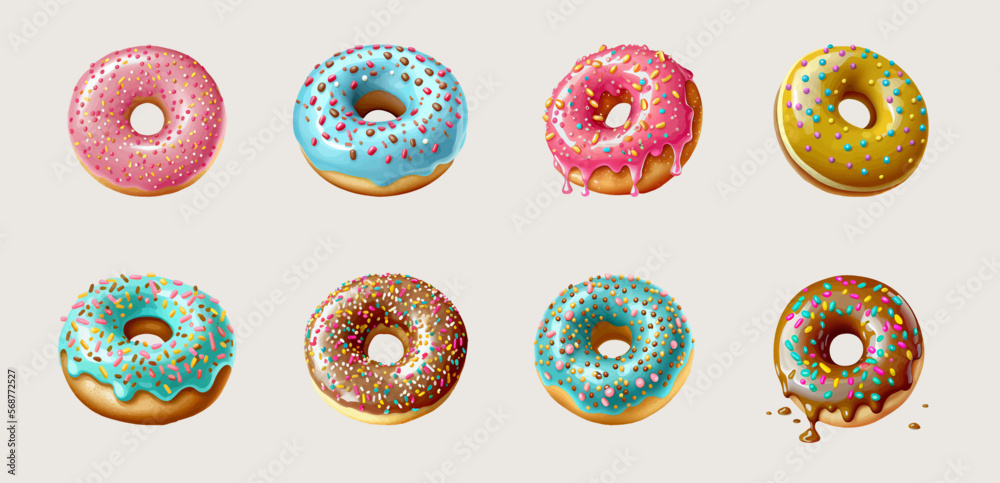 Donuts set. Vector illustration isolated on white background. Doughnuts ...