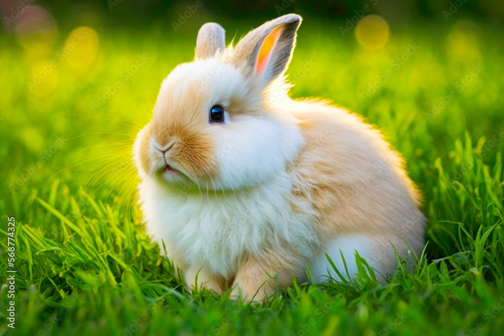 Cute fluffy rabbit sitting in the green grass. Created with Generative ...
