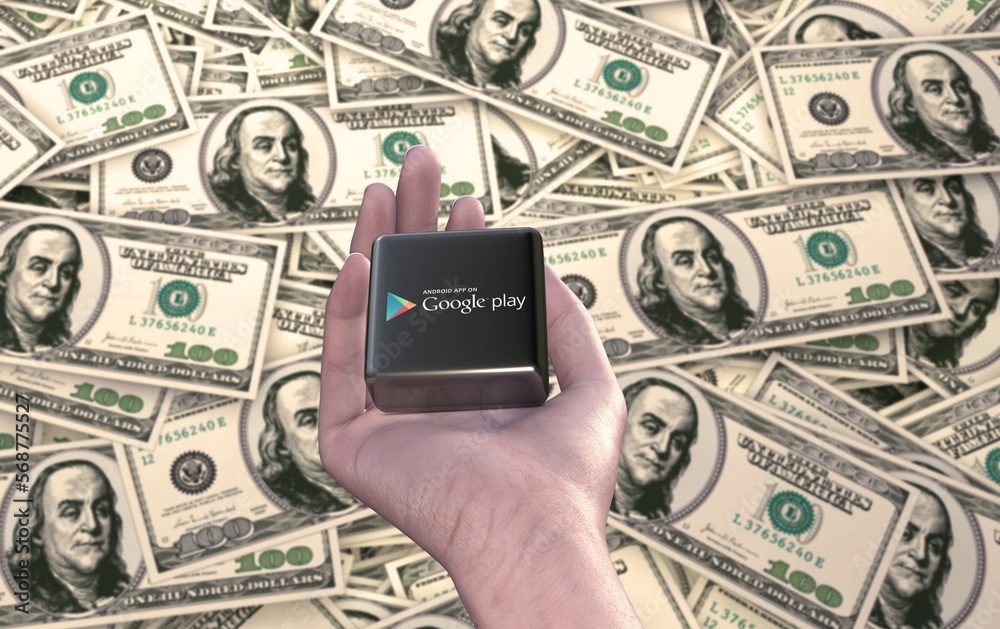 Google play store, social media design - dollars background Stock Photo ...