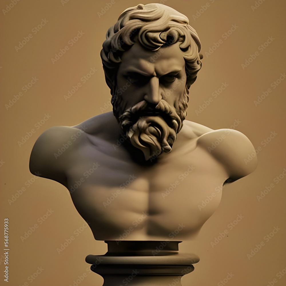 Generative AI image featuring a chiseled white marble statue bust of ...