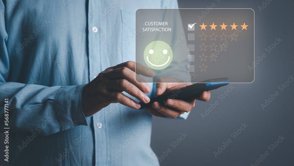 Customer survey and satisfaction concept. Person rating the service ...