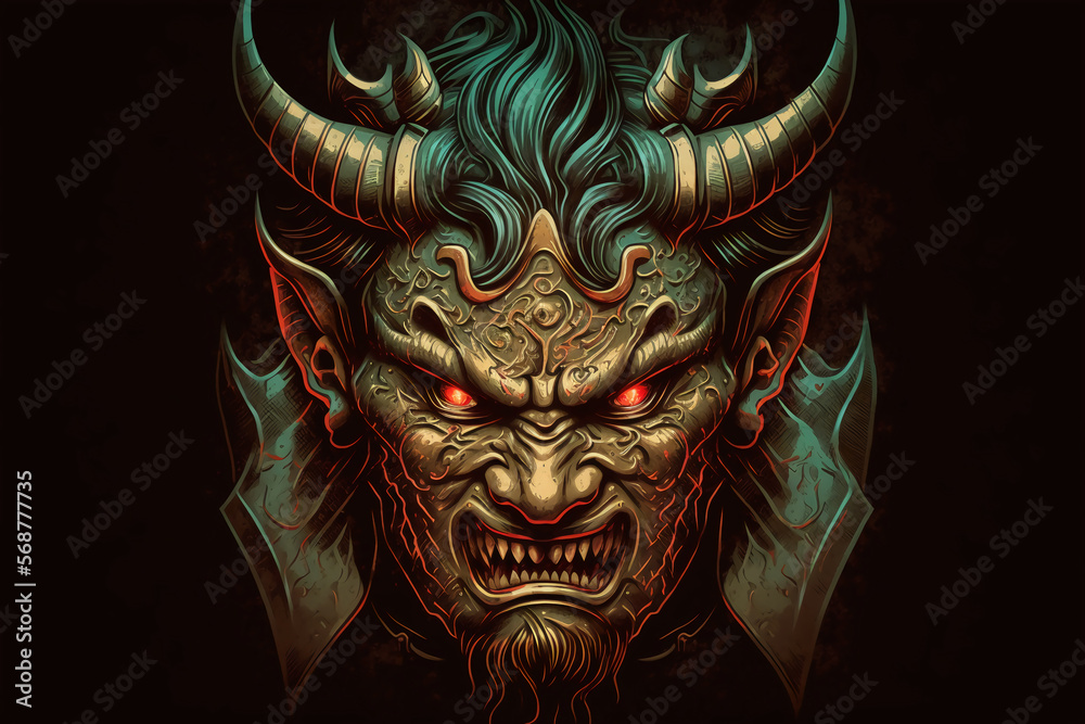 Oni Mask, japanese folklore, symbol of protection. Demon, ogre, troll ...