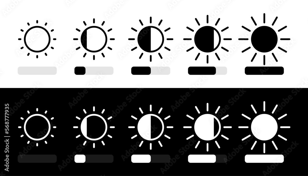 Brightness control icons collection. Brightness with varying levels ...