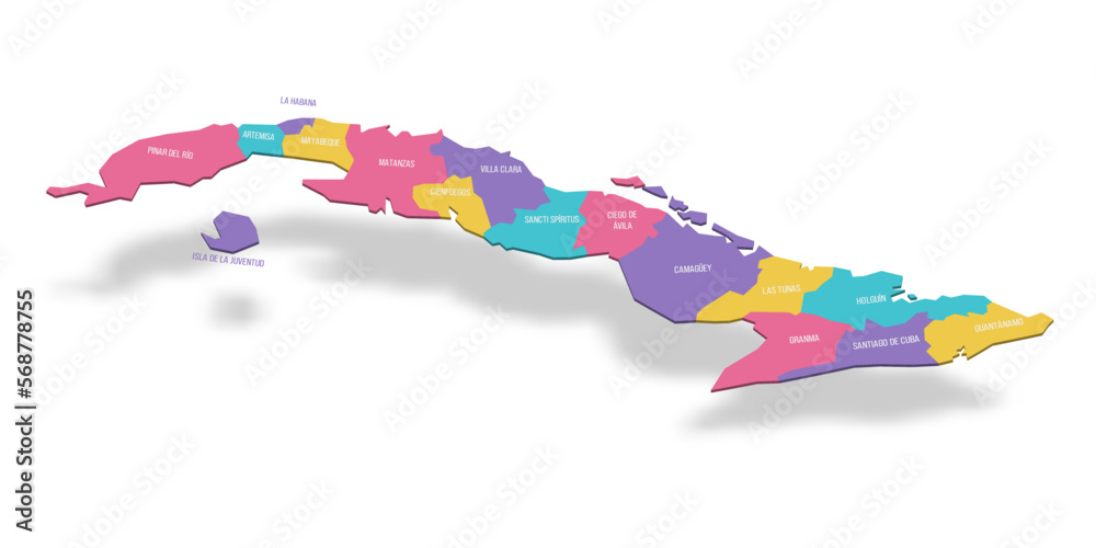 Cuba political map of administrative divisions - provinces. 3D colorful ...