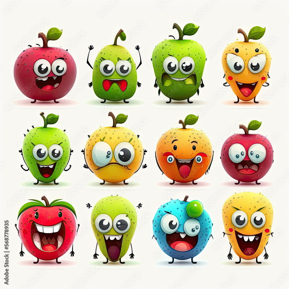 cartoon characters of fruit, happy and smile, cute fruit monsters ...