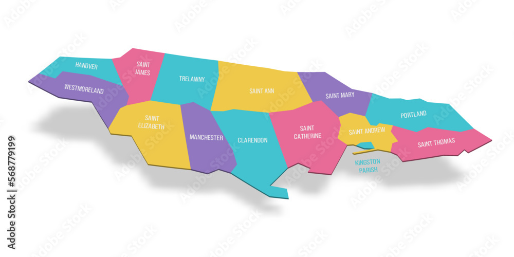 Jamaica political map of administrative divisions - parishes. 3D ...