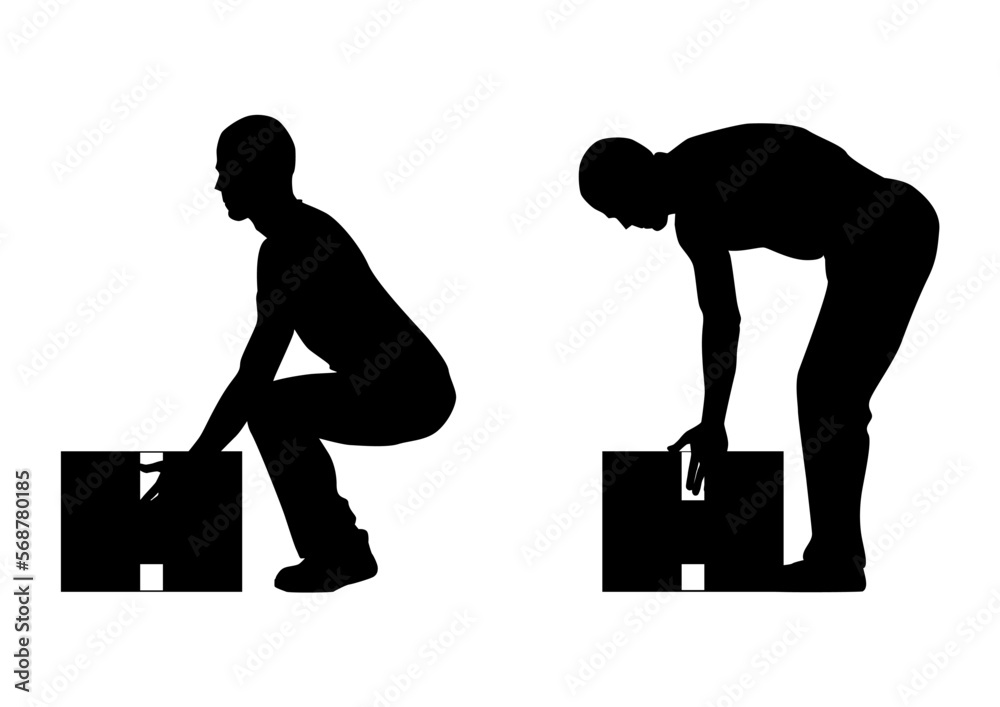 Silhouettes of people lifting weights in the correct and incorrect way ...