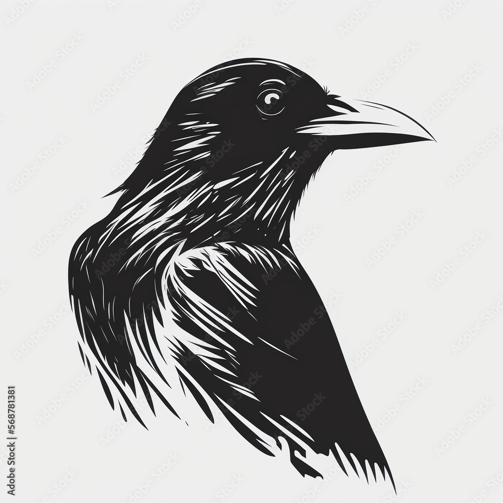 Raven bird vector illustration for logo, tattoo or design. Generative ...