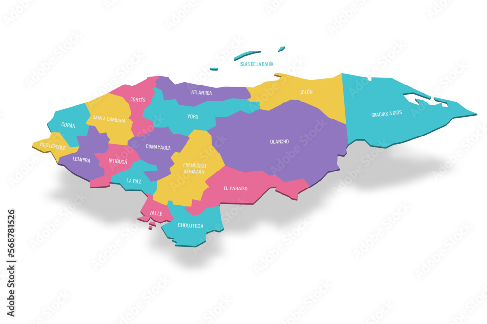 Honduras political map of administrative divisions - departments. 3D ...