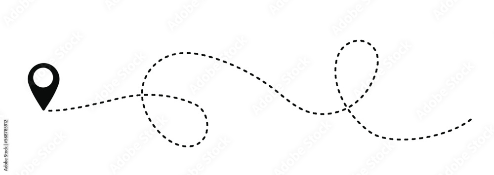 Dot line path route travel banner illustration with location map pin ...