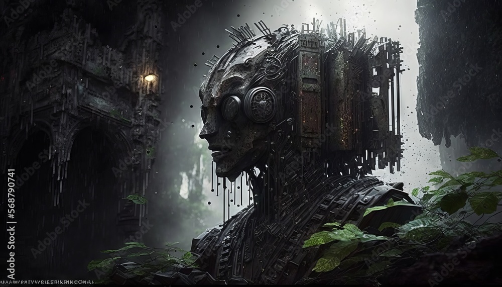 Generativ Metaverse digital cyber world technology, a dark, eerie, and ...